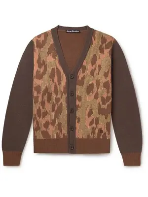 Acne Studios Kallard Panelled Ribbed Leopard-jacquard Wool Cardigan