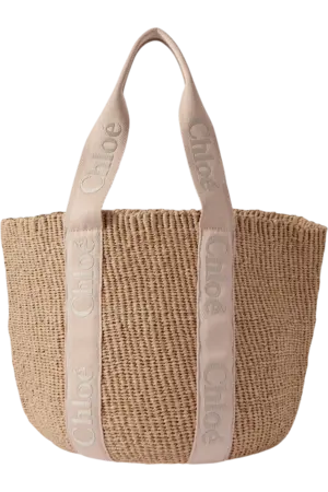 Chloé Woody Large Leather-trimmed Raffia Tote - Neutrals