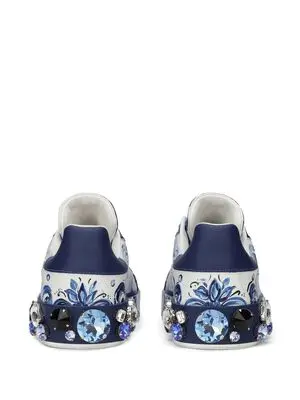 Dolce & Gabbana Portofino Majolica-print Leather Sneakers - Blue