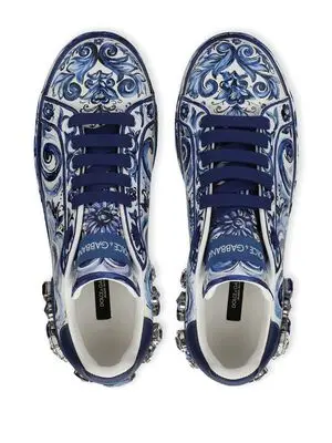 Dolce & Gabbana Portofino Majolica-print Leather Sneakers - Blue