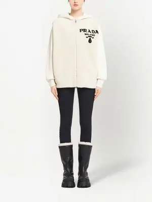 Prada Logo-intarsia Shearling Hoodie