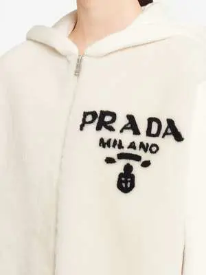 Prada Logo-intarsia Shearling Hoodie