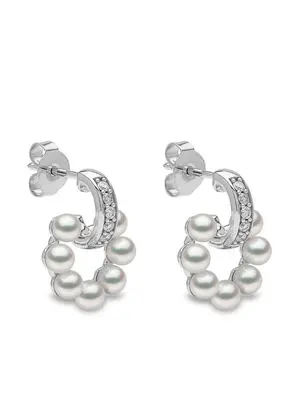 Yoko London 18kt White Gold Akoya Pearl And Diamond Hoop Earrings - Silver