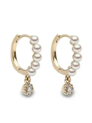 Yoko London 18kt Yellow Akoya Pearl And Diamond Hoop Earrings - Gold