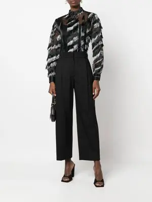 Alberta Ferretti Sheer Fringed Two-tone Blouse