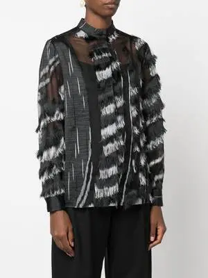 Alberta Ferretti Sheer Fringed Two-tone Blouse