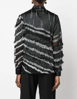 Alberta Ferretti Sheer Fringed Two-tone Blouse