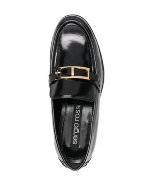 SERGIO ROSSI Buckled Leather Loafers - Black