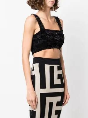 Balmain Sequin Knitted Crop Top