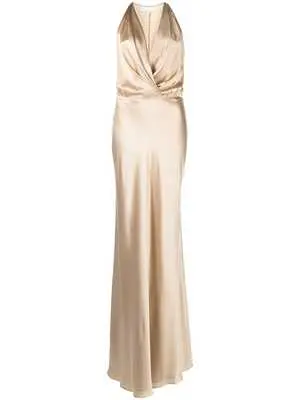 Michelle Mason Draped Halterneck Gown - Gold