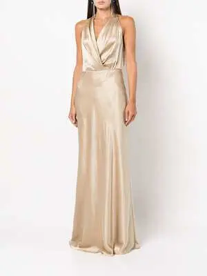 Michelle Mason Draped Halterneck Gown - Gold
