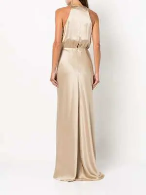 Michelle Mason Draped Halterneck Gown - Gold