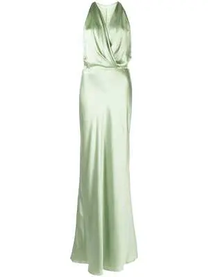 Michelle Mason Draped Halterneck Gown - Green