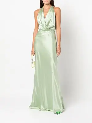 Michelle Mason Draped Halterneck Gown - Green