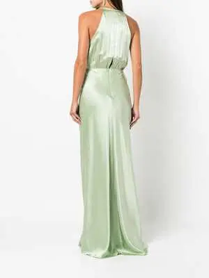 Michelle Mason Draped Halterneck Gown - Green
