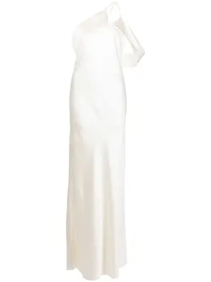 Michelle Mason Bias-cut One-shoulder Gown - White