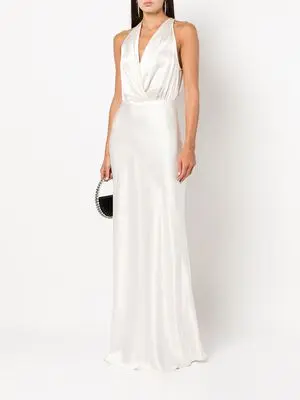 Michelle Mason Draped Halterneck Gown - White