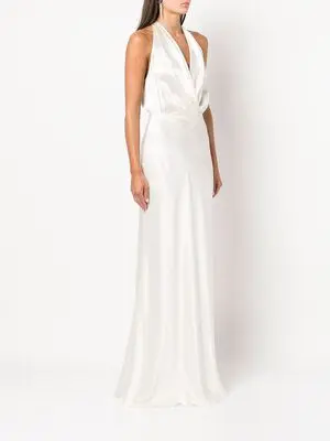 Michelle Mason Draped Halterneck Gown - White