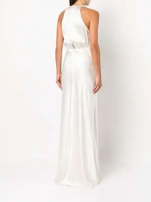 Michelle Mason Draped Halterneck Gown - White