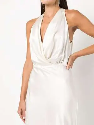 Michelle Mason Draped Halterneck Gown - White