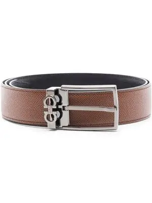FERRAGAMO Mini Gancini Buckle Leather Belt - Brown