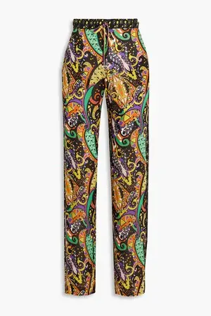 Etro Printed Silkchiffon Straightleg Pants - Black