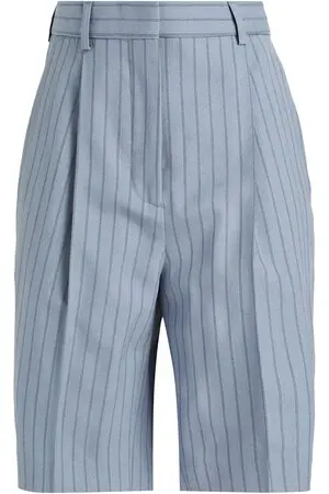 Acne Studios Pleated Pinstriped Wool Shorts - Light Blue