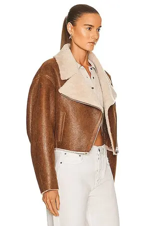 Nour Hammour Colorado Cropped Shearling Bombardier Jacket In Brown