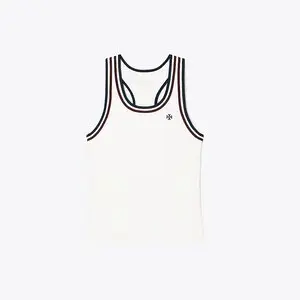 Tory Burch Burch Performance Jersey Racerback Tank Top Snow White/navy
