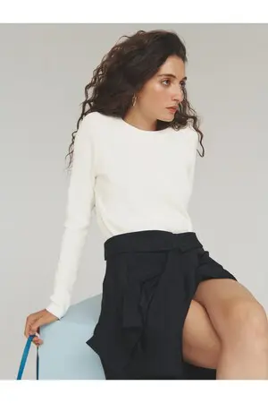 WHITE & WARREN Cotton Silk Ribbed Crewneck