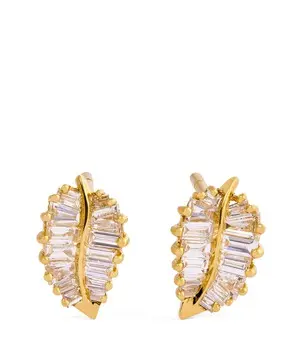 ANITA KO Yellow Gold And Diamond Palm Leaf Stud Earrings