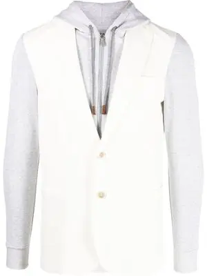 Eleventy Layered Zip-up Waistcoat Hoodie - White