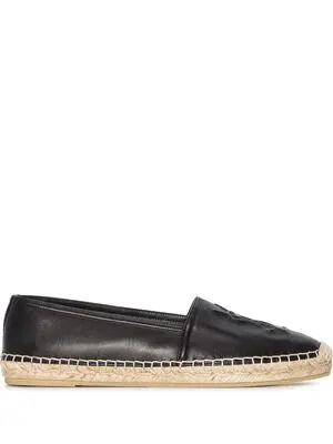 Saint Laurent Embossed-logo Leather Espadrilles - Black
