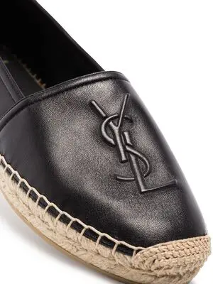 Saint Laurent Embossed-logo Leather Espadrilles - Black