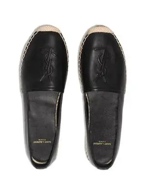 Saint Laurent Embossed-logo Leather Espadrilles - Black