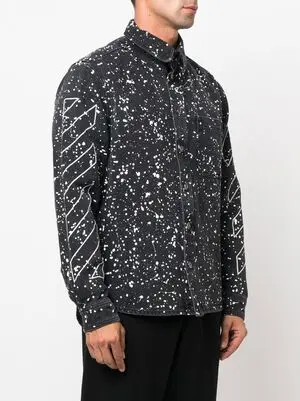 Off-White Diag-stripe Paint-splatter Denim Shirt