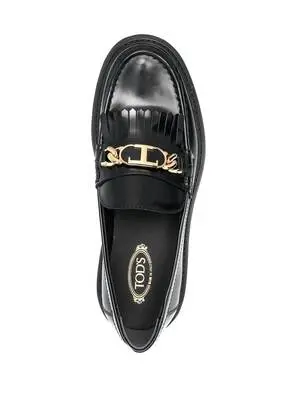 TOD'S Fringed Leather Loafers - Black