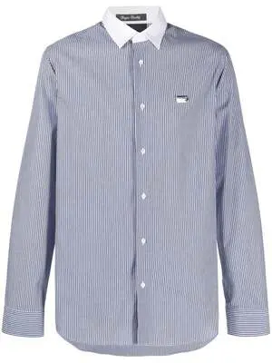 Philipp Plein Logo-print Striped Cotton Shirt - Blue