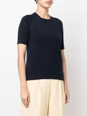 BARRIE Short-sleeve Cashmere Knit Top - Blue