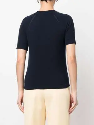 BARRIE Short-sleeve Cashmere Knit Top - Blue