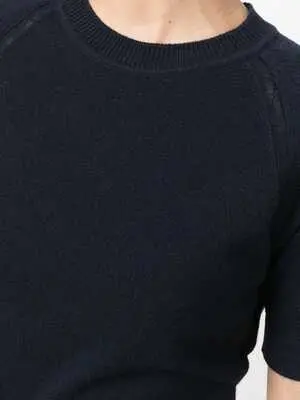BARRIE Short-sleeve Cashmere Knit Top - Blue