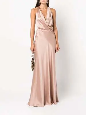 Michelle Mason Draped Halterneck Gown - Pink