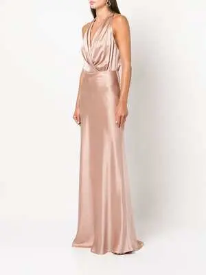 Michelle Mason Draped Halterneck Gown - Pink