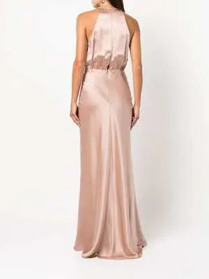 Michelle Mason Draped Halterneck Gown - Pink