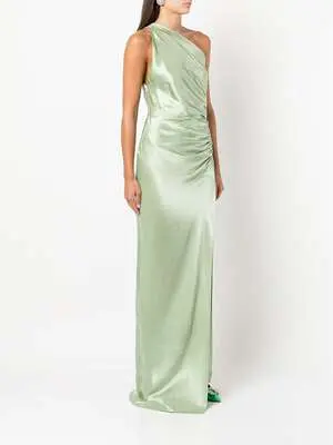 Michelle Mason Gathered One-shoulder Gown - Green
