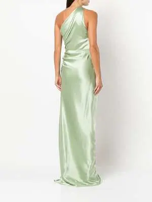 Michelle Mason Gathered One-shoulder Gown - Green