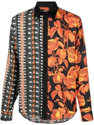 Roberto Cavalli Patchwork Rose-print Silk Shirt