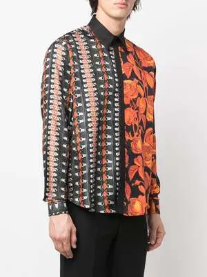 Roberto Cavalli Patchwork Rose-print Silk Shirt