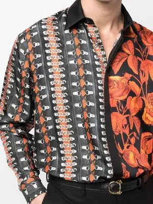Roberto Cavalli Patchwork Rose-print Silk Shirt