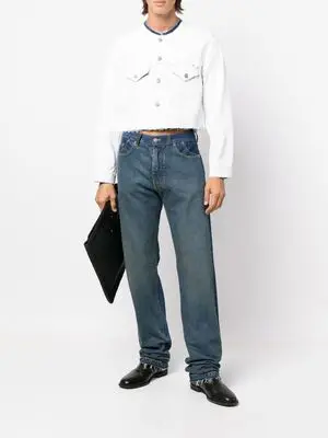MAISON MARGIELA Collarless Cropped Denim Jacket - White